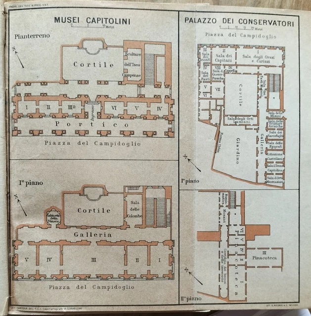 CARTA GEOGRAFICA ANTICA ROMA Mappa dei MUSEI CAPITOLINI TCI 1925 Old ...