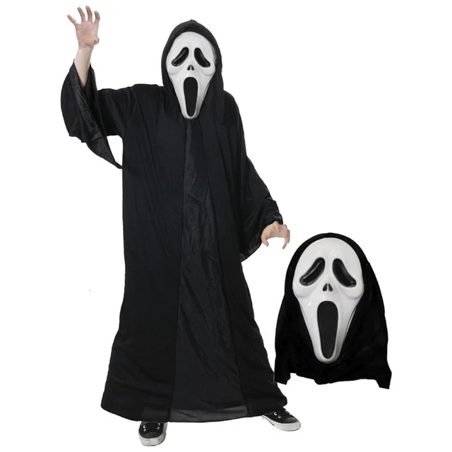MENS HALLOWEEN COSTUME Robe Screamer Ghost Mask Horror Fancy Dress ...