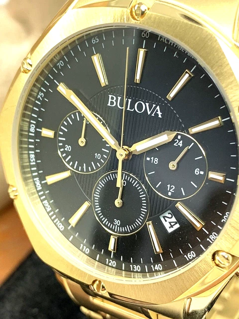 MONTRE HOMME BULOVA 97B161 cadran noir ton or quartz acier inoxydable ...