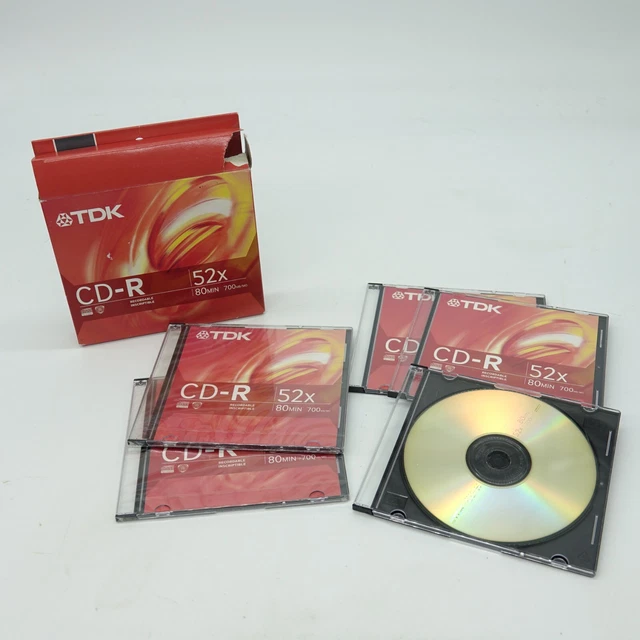 TDK NEW 80-MINUTE 700MB/Mo 52X CD-R Music Discs 5-Pack Blank (2 Sealed ...