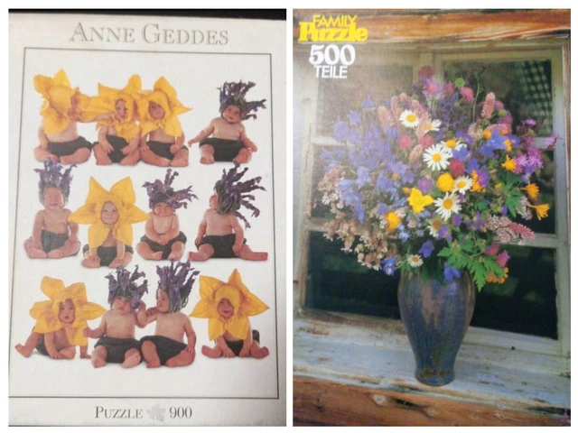 2 PUZZLE: ANNE Geddes Kinder, Babys, Blumen in der Vase 900 500 Teile ...