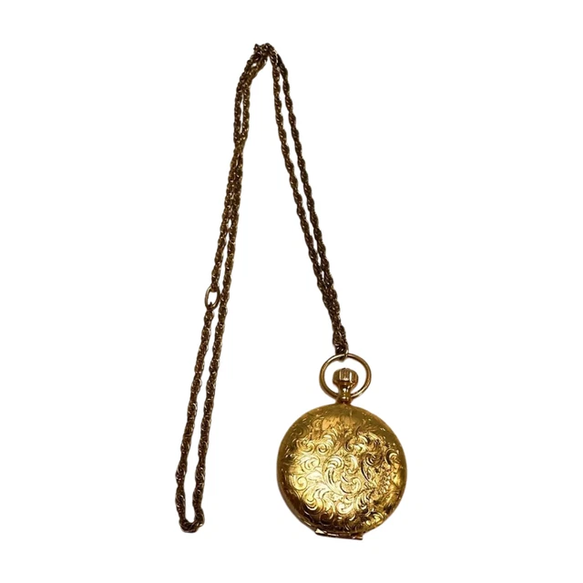 ESTEE LAUDER COMPACT Gold Tone Metal Pocket Watch Styling Chain 16 inch ...