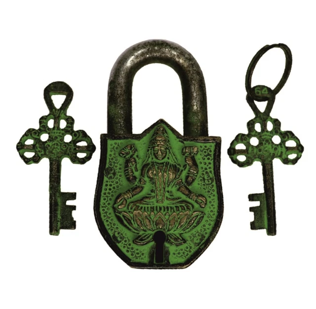 HANDMADE BRASS DOOR Lock Antique Repro Goddess Laxmi Design Padlock ...