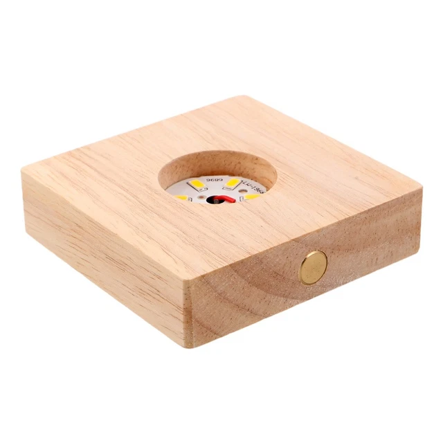 WOODEN LED LIGHT Display Base: 8cm Square Sphere Stand - Rechargeable ...