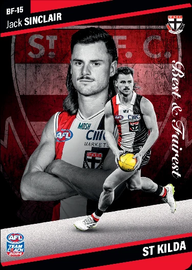 2024 TEAMCOACH BEST & FAIREST ST KILDA Jack Sinclair BF 15 CARD UNUSED ...