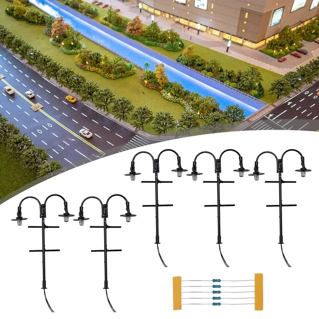 LOT DE LAMPADAIRES laqu s noirs avec 2 feux de stationnement pour H0 TT ...