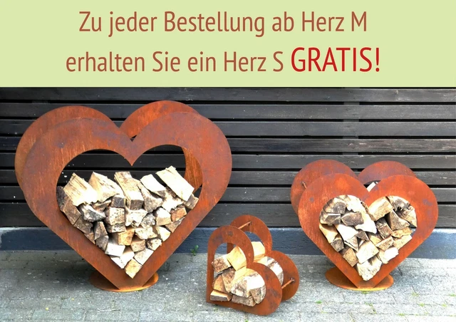 HERZ AUS METALL - Holz-Regal - Edel-Rost - Garten Terrasse - Deko - SET ... HERZ AUS METALL - Holz-Regal - Edel-Rost - Garten Terrasse - Deko - SET ...