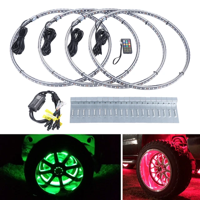 4X17.5'' DOUBLE ROW LED Wheel Ring Lights Bluetooth Color RGB Rim ...