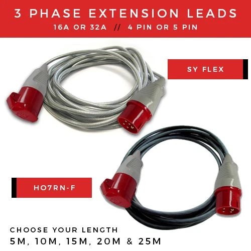 ALL 3 PHASE Extension Lead 16A-32A 400V Extension Lead 4 Pin-5 Pin Hook ...