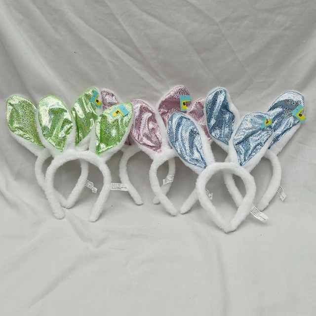 SHINY METALLIC COLOR Plush Easter Bunny Ears Rabbit Polyester Headband ...