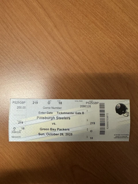 PITTSBURGH STEELERS VS Green Bay Packers 2025 Game Used Ticket Stub 10 ...