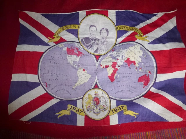1937 FLAG KING George Vi & Queen Elizabeth Coronation Flag Super ...