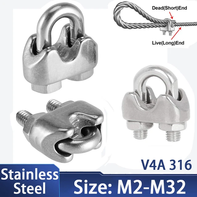 HEAVY DUTY WIRE Rope Grips Clamp Cable 316 Stainless Steel U Bolts ...