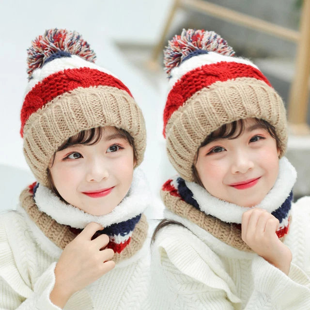 2 PCS/SET KIDS Hat Scarf Set Knitting Keep Warm Unisex Winter Hat Scarf ...