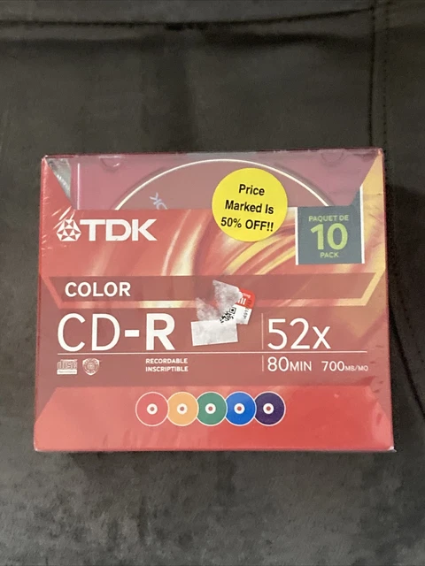 TDK CD-R Color 10 Pack Recordable/Grabable 52× 80Min 700mb/mo. New $18. ...