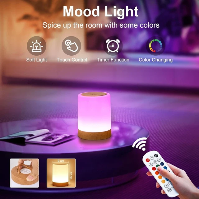 KIDS NIGHT LIGHT for Bedroom,LED Bedside Lamp with Remote Control ...