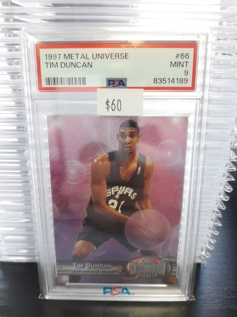 1997 METAL UNIVERSE Tim Duncan Rookie Card RC #66 PSA 9 COMME NEUF San ...