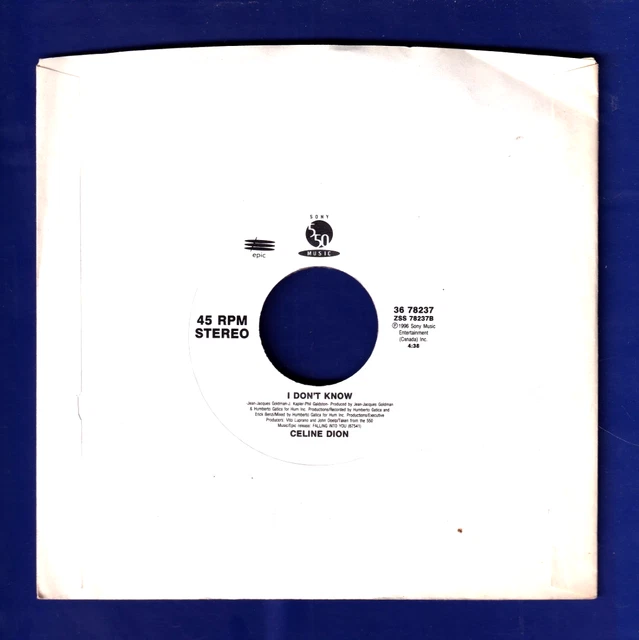 CELINE DION 1996 white label US 45rpm single-Because You Loved Me/ I ...
