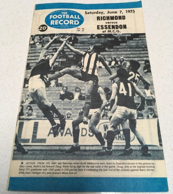 VFL FOOTBALL RECORD Richmond V Essendon June 7 1975 $19.00 - PicClick AU