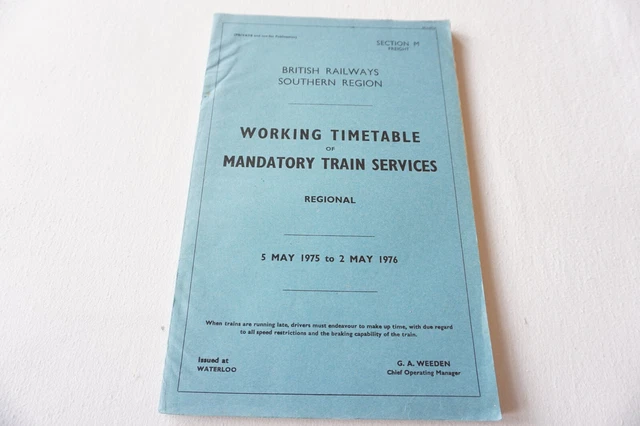 1975 SOUTHERN REGION Railway Working Timetable Section M Freight £19.99 ...