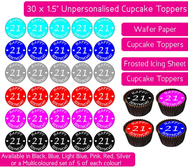 HAPPY 21ST BIRTHDAY Cupcake Toppers Edible Icing Wafer Decoration Party ...