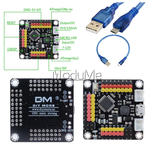 SCHEDA MINI UNO R3 DM Strong ATmega328 ATmega16U2 IIC per Arduino Replace CH340G EUR 27,80 ...