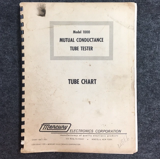 MERCURY MODEL 1000 Mutual Conductance Tube Chart Manual Radio TV ...