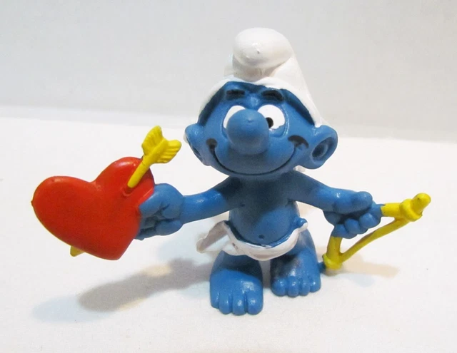 SMURFS SMURF CUPID VALENTINES DAY PVC FIGURE VINTAGE 1980's HEART BOW ...