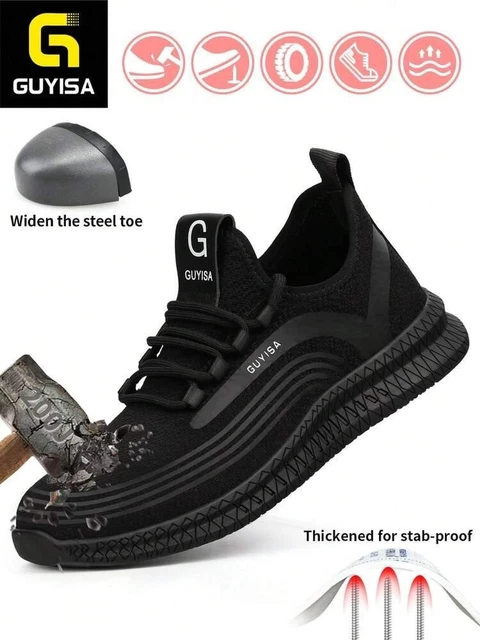 MENS SAFETY TRAINERS Work Lightweight Steel Toe Cap Boots Shoes Black £ ...