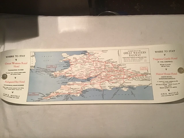 GREAT WESTERN RAILWAY GWR Carriage Map Rare Original Genuine pre 1948 ...