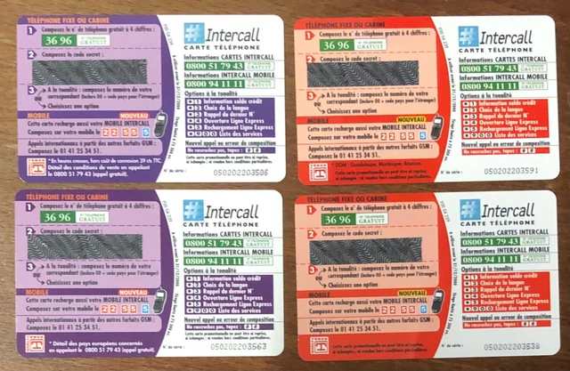 LOT DE 4 CARTES INTERCALL PREPAYÉE PREPAID TELECARTE SCHEDA CALLING ...