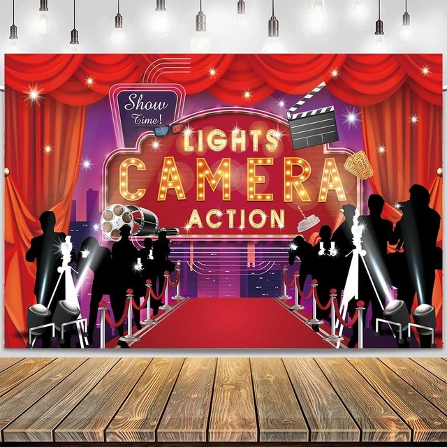 LIGHTS CAMERA ACTION Backdrop with 70.8"X43.3", Movie Party Night ...