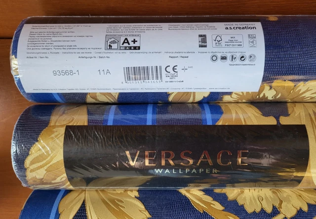 ORIGINAL VERSACE BLUE & Gold Home Collection Wallpaper x 2+ -Pattern No ...