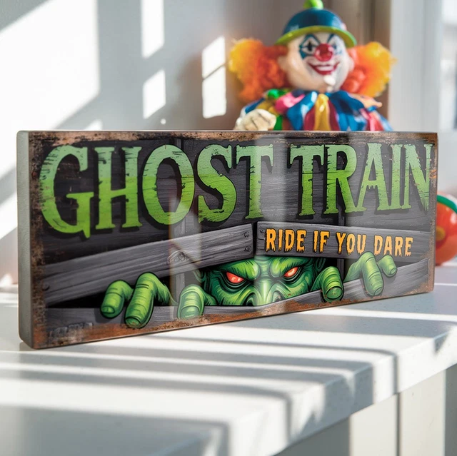 GHOST TRAIN VINTAGE Style Funfair Haunted Ride Sign Retro Carnival Wall ...