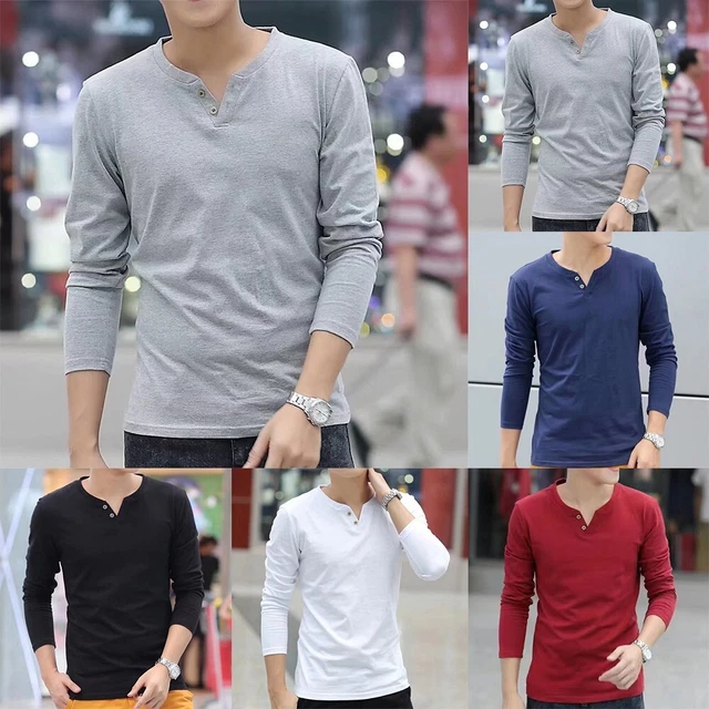 T-SHIRT CLASSIQUE HENLEY Muscle hauts boutons r??tro d??contract?? col en V manc EUR 26,44 ...