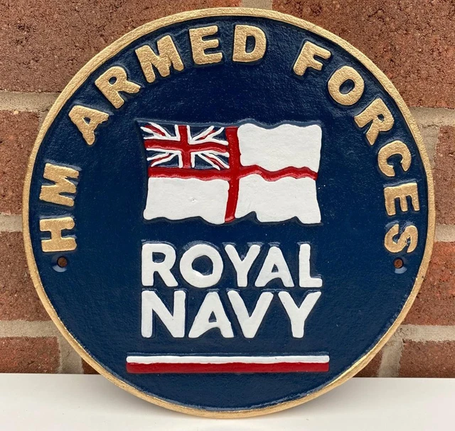ROYAL NAVY - Painted Solid Cast Iron Wall Sign - HM ARMED FORCES - 24cm ...