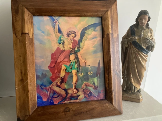 ST MICHAEL THE Archangel Wood Frame Large Catholic £18.99 - PicClick UK