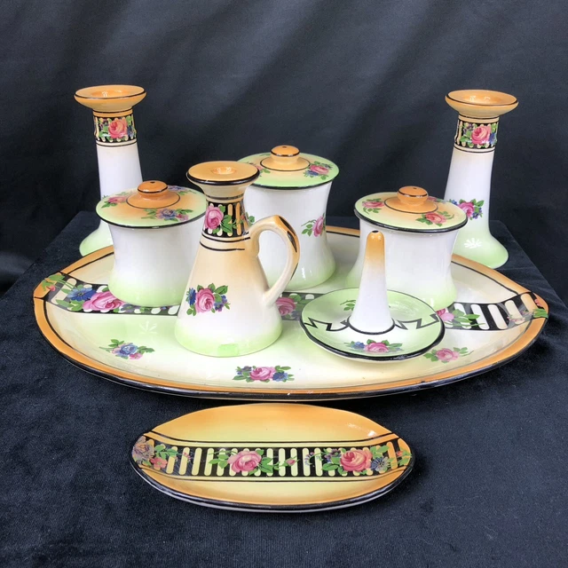 ART DECO PORCELAIN dressing table set ~ 1920s Bohemian ~ Floral £29.99 ...