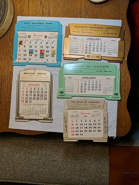 VINTAGE MORCO METAL Desk Calendar Salesman Sample Set 1961 - 5pcs w ...