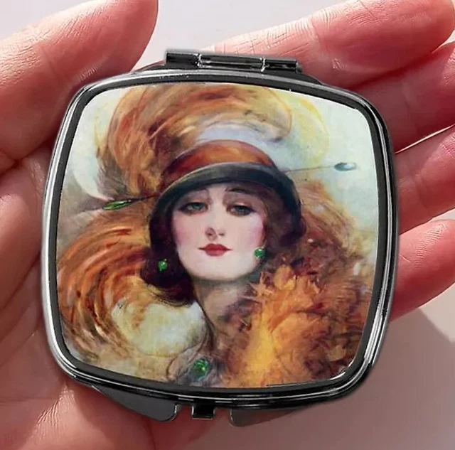 ART DECO COMPACT Mirror Vintage Edwardian Lady Handbag Makeup Mirror ...