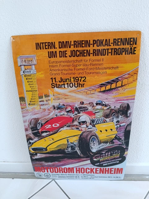 BLECH BILD BLECHSCHILD Motodrom Hockenheim 1972 Jochen Rindt Trophäe ...