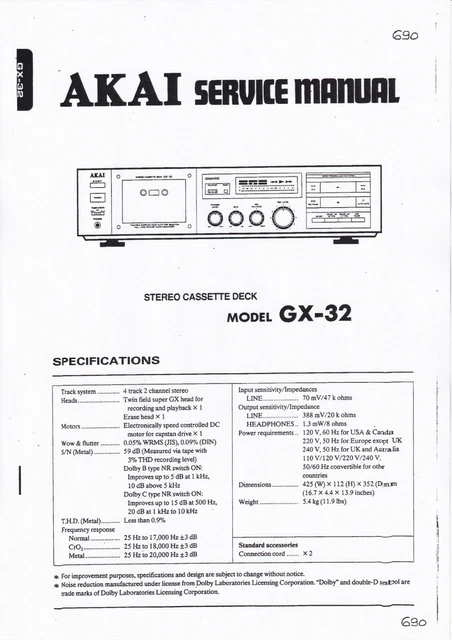 SERVICE MANUEL D'INSTRUCTIONS pour Akai GX-32 EUR 11,19 - PicClick FR