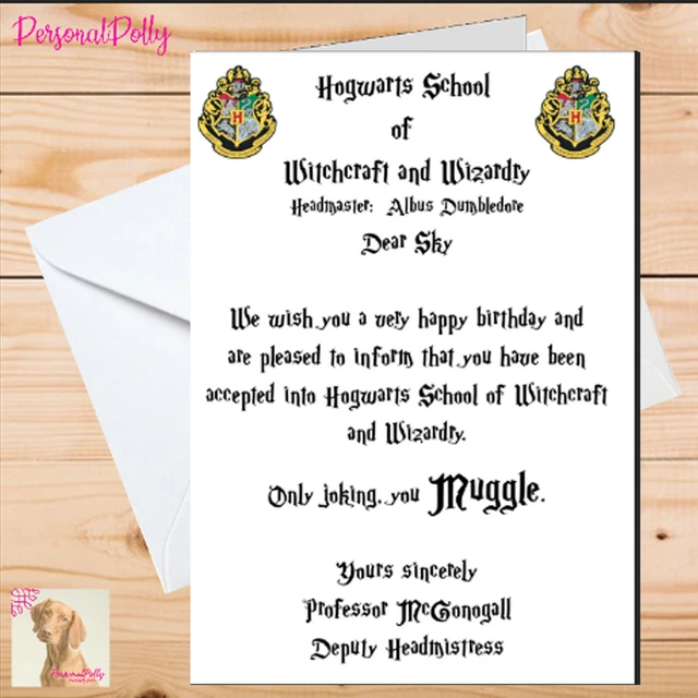 PERSONALISED HOGWARTS CARD Birthday Harry Potter Inspired Letter Joke ...
