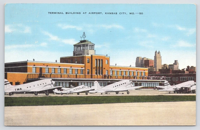 LINEN~PANORAMA TERMINAL BUILDING At Airport Kansas City Missouri~1942 ...