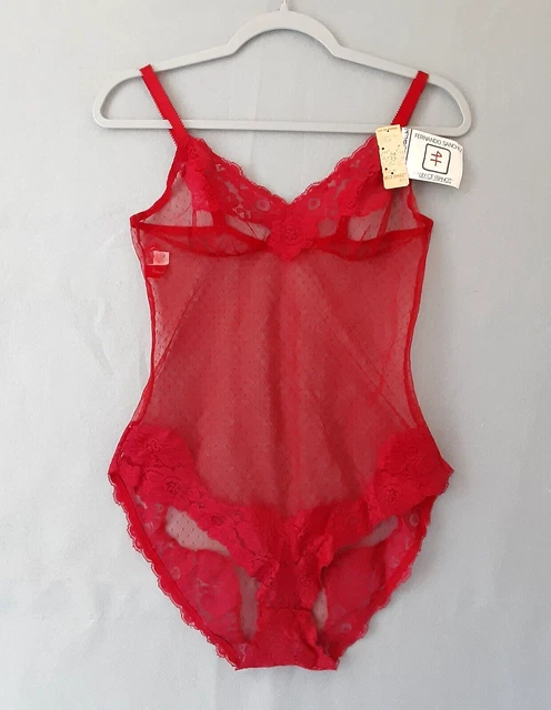 VTG FERNANDO SANCHEZ for Lily of France Red Mesh Lace Lingerie Bodysuit ...