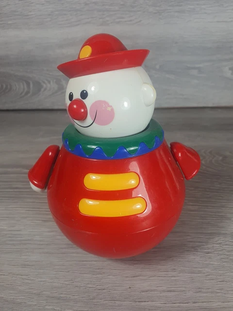 VINTAGE TOLO ROLY Poly Clown Grip Spin Head Move Arms Baby Toy Red Blue ...