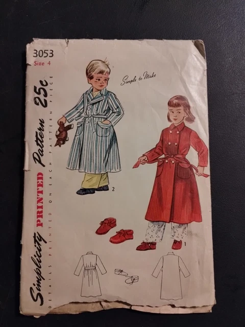 VTG 1950'S CHILDREN'S Simplicity Sewing Pattern 3053 Size 4 Cut ...