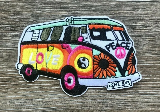 FLOWERPOWER BULLI PATCH Aufnäher Bügelbild VW Bus T1 Camper Wohnmobil ...