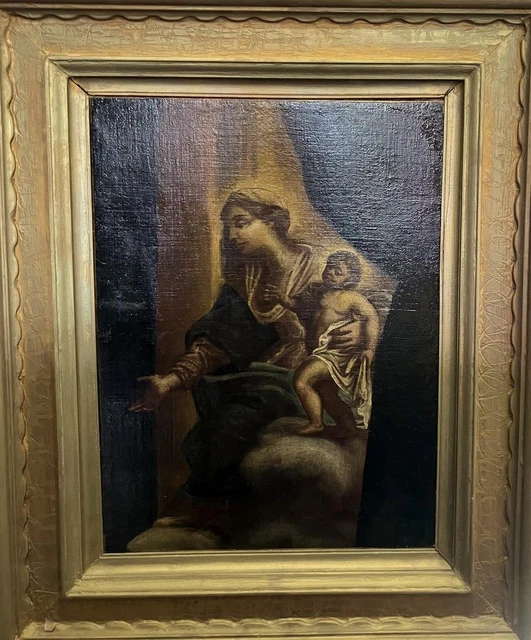 ANTIQUE OIL PAINTING Large ROMAN SCHOOL ITALIAN OLD MASTER Mother ...