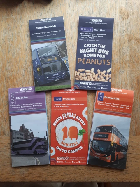 5 X NOTTINGHAM City Transport bus timetables 18 SEPTEMBER 2022 ISSUES £ ...